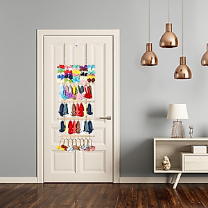 AILIKESE 5 Rows Hair Bow Organizer Bow Holder for Girls Hair Bows Hanging Baby Headband Holder Wooden Bow Organizer Suitable for Wall, Room, Door or Closet (Metal hooks)