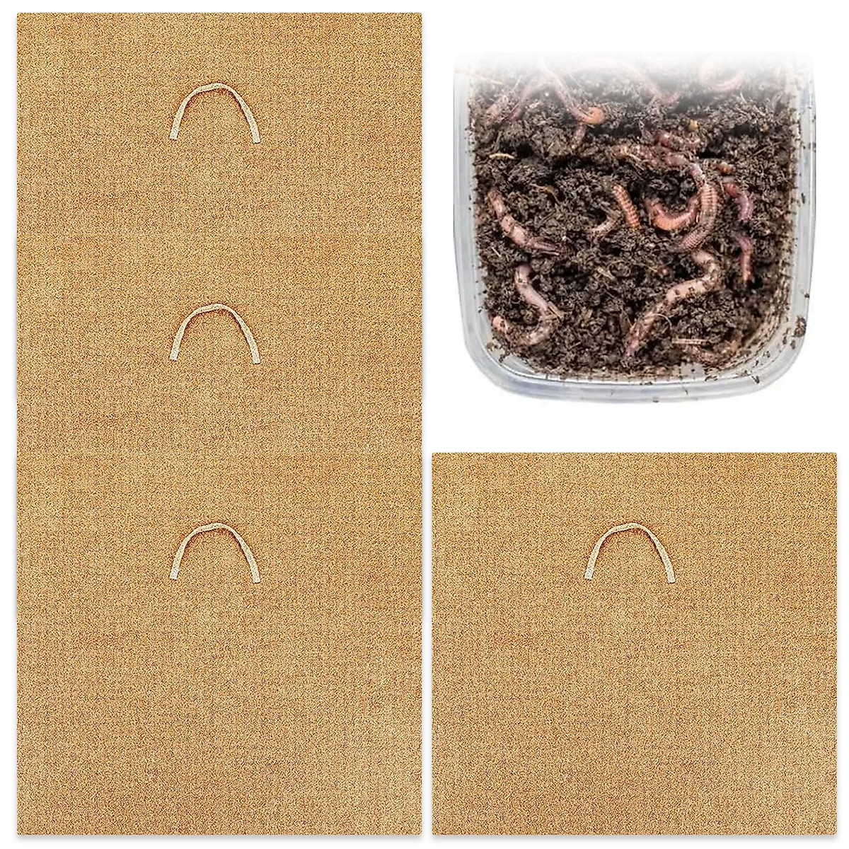 Peosaard Worm Blanket 4Pcs 24x24in Jute Fiber Easy Cutting Worm Bin Blanket for Composting with Pull Ring Foldable Worm Blankets for Worm Farm Worm Composting Bin, Worms for Composting