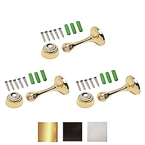 Magnetic Door Stop 3in. Catch Protects and Holds Premium-Grade (3-Pack, Bright Brass)
