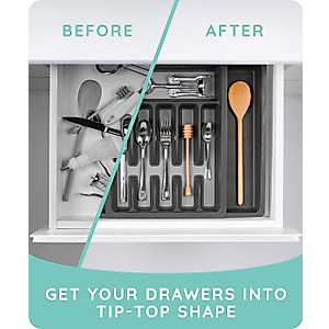 JULY HOME Expandable Kitchen Drawer Organizer - Convenient Plastic Flatware Drawer Organizer / Utensil Holder and Cutlery Tray Multipurpose Organizer Silverware Tray for Drawer Apartment Essentials