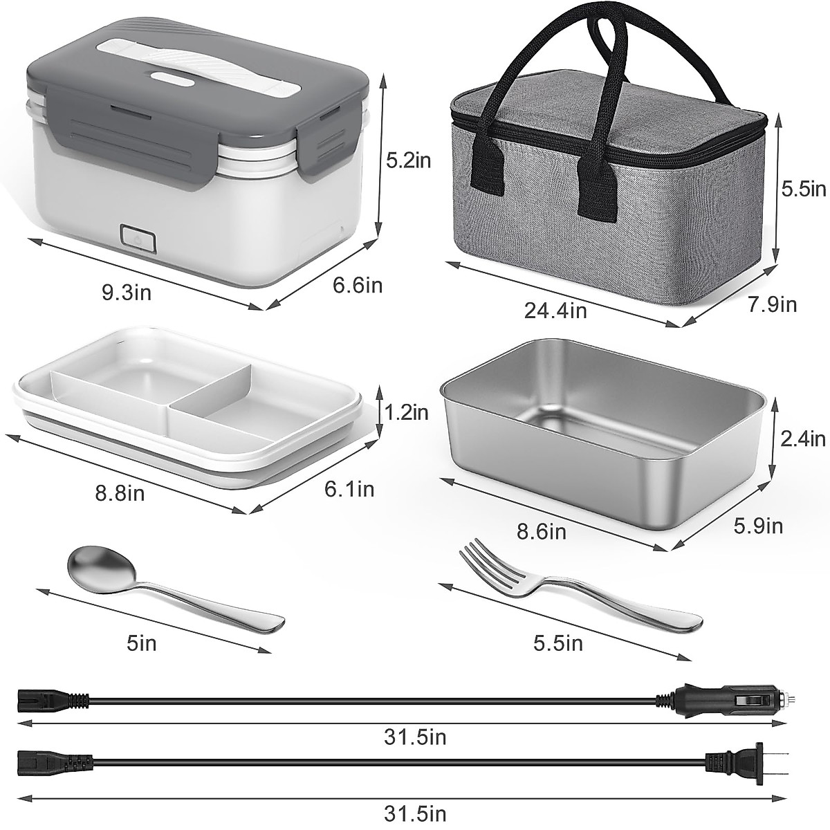 Herrfilk Electric Lunch Box Food Heater Portable Faster Food Warmer with 1.8L Removable Stainless Steel Container for Car Truck Home Work Adults, 220V/110V/24V/12V [2023 Upgraded]