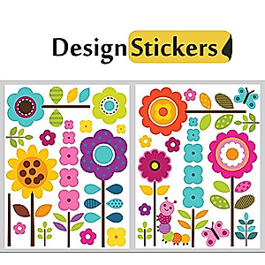 Flower Wall Stickers for Kids - Floral Garden Wall Decals for Girls Room - Removable Toddlers Bedroom Vinyl Nursery Wall Décor [27 Art clings] with Free Bird Gift!