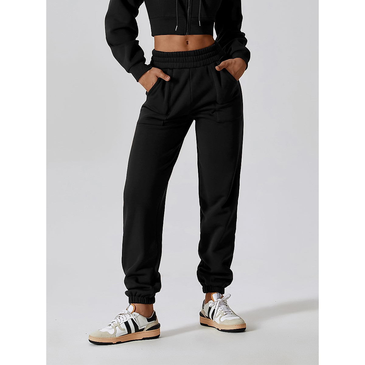 ABOCIW Sweatpants Women Fleece Lined Baggy Winter Thick Warm High Waisted Sweat Pants Casual Athletic Joggers with Pockets Y2k Trendy Lounge Trousers Black Medium