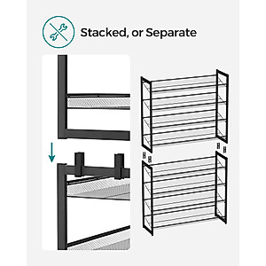 SONGMICS Shoe Rack, 8-Tier Shoe Organizer, Metal Shoe Storage for Garage, Entryway, Set of 2 4-Tier Stackable Shoe Shelf, with Adjustable Flat or Angled Shelves, Holds 32-40 Pairs, Black