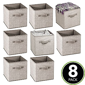 mDesign Small Fabric Collapsible Organizer Cube Bin Box with Front Handle for Cube Furniture Units, Closet or Bedroom Storage, Holds Clothing, Linens, Accessories - Lido Collection - 8 Pack - Linen