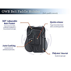 Gun Holster for Springfield Hellcat 9mm Micro-Compact, Springfield Hellcat with Optic, OWB Paddle Holster, Tactical Belt Holsters, 360° Adjustable Holster, Quick Release - Right Handed