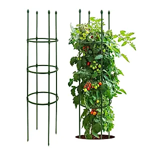 Growsun Tomato Cage for Garden Upto 55 inch Flexible Plant Stake Planter Climbing Trellis Supports, Twist Ties Include, 3 Pack