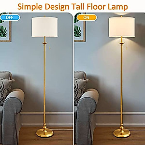 Luvkczc Modern Floor Lamp, 60" Standing Lamp for Living Room with Pull Chain Switch, Corner Tall Soft Lighting for Bedroom, Office, Dining Room, Farmhouse (Bulb Included),Gold