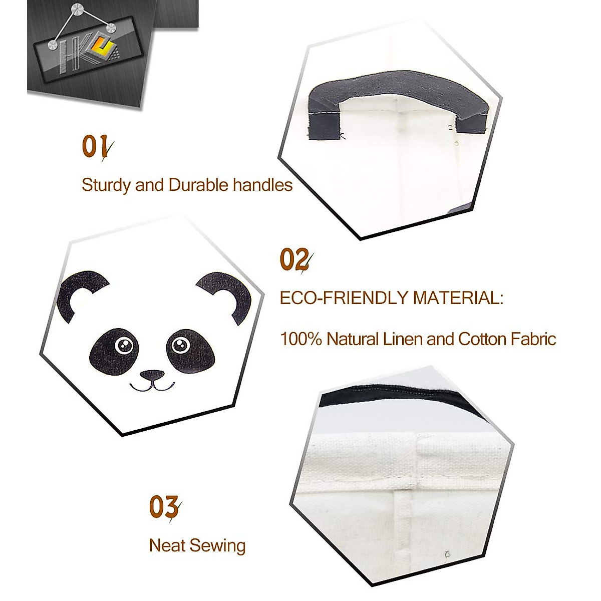 HKEC Rectangle Panda Easter Basket,Storage Basket with Handles, Collapsible Storage Box Cute Canvas Toy Bin for Pet/Kids,Gift Basket,Room Decor(PANDA)