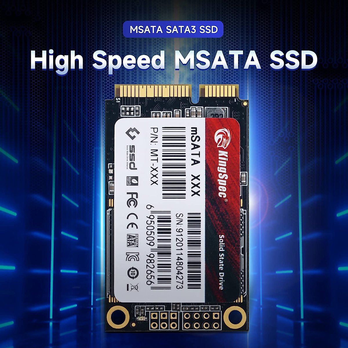 KingSpec mSATA SSD Internal Solid State Drive Data Storage SATA Hard Drives 3D NAND Flash PC Desktop Laptop Notebook Computer Upgrade 256GB