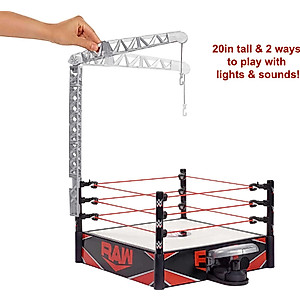 Mattel WWE Wrekkin' Kickout Ring Playset with Accessories & 2 Play Modes, Includes Launcher, Crane, WWE Championship & More, 13-inch x 20-inch