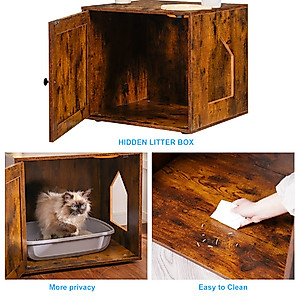Hey-brother Cat Tree with Litter Box Enclosure, All-in-one Cat Tower for Indoor Cats with Large Hammock, Bed, Food Station, Scratching Posts, Modern Style Pet Furniture, Rustic Brown MPJ100SR