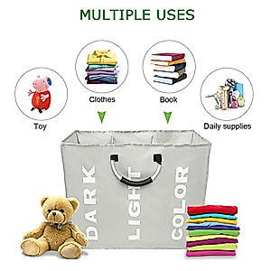Matybobe Laundry Bag Collapsable 3-Section Foldable Laundry Hamper Durable Oxford Fabric Laundry Basket Clothes Sorter Portable Multifunction Storage Bag with Alloy Handle
