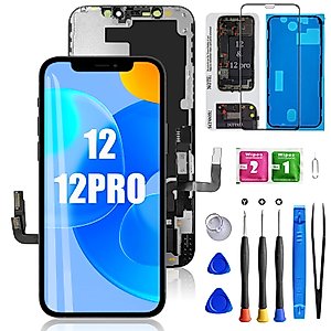 Mobkitfp for iPhone 12/12 Pro Screen Replacement 6.1 inch 3D Touch LCD Screen Display Digitizer Assembly with Repair Tools Kits + Waterproof Frame Adhesive Sticker + Screen Tempered Protector