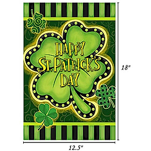 St Patrick's Day Garden Flag,Shamrock St Patricks Flag 12.5 x 18 Inch Clover Double-Sided Display 2 Layer Linen for Garden and Home Decorations
