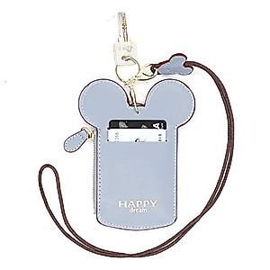 Ondeam ID Holder With Lanyard Badge Holder,PU Leather newchic Cute Animal Shape neck wallet for Women(Blue)