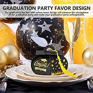 30 Pieces Graduation Cap Gift Box Graduation Party Favors Graduation Candy Box Treat Box with Gold Tassel Graduation Centerpieces for Tables 2022 Graduation Decorations Grad Party Supplies (Black)