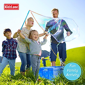 Kidzlane Bubble Wand with 24 oz of Mixed Giant Bubble Solution | Giant Bubble Wands for Kids | Outside Toy Big Bubble Maker | Bubble Toys for Outdoor Play Ages 3plus