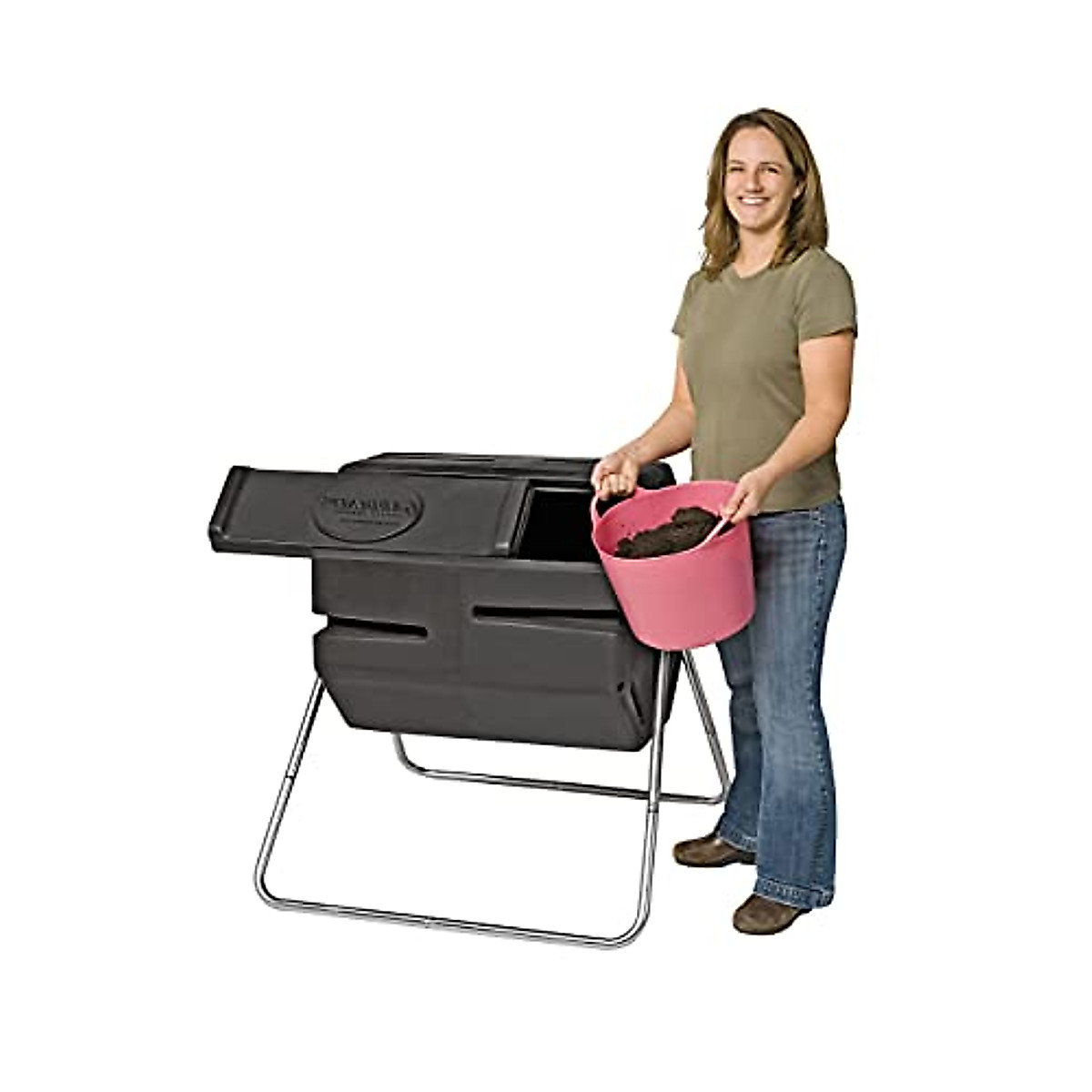 Gardeners Supply Company Compost Tumbler | Heavy Duty Outdoor Compost Bin Tumbler with Easy to Fill Sliding Door | High Volume Tumbling Composter & Organic Waste Mixer | 43-Gallons Capacity