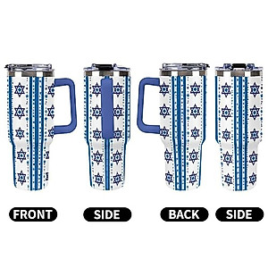 Israel Flag Shaped 40 Oz Tumbler Insulated Stainless Steel Water Bottle Travel Mug Car Cup with Handle And Straw