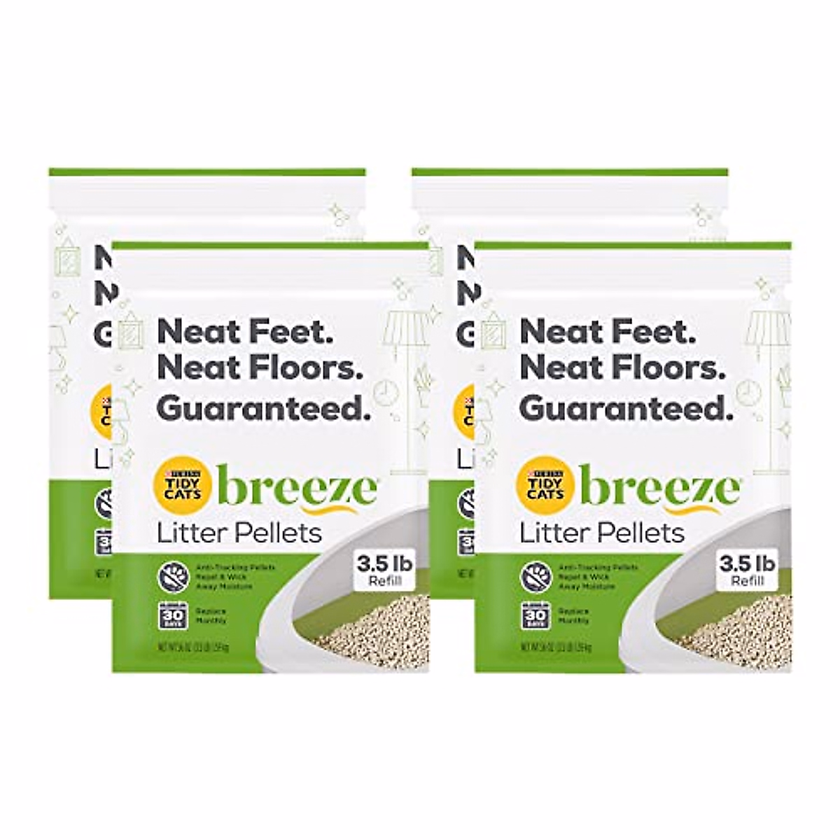 Purina Tidy Cats Breeze Litter Pellets Refill Pouch, Made for Multiple Cats, Anti-Tracking Pellets for Breeze Litter System, 3.5 LB Refill Pouch (Pack of 4)