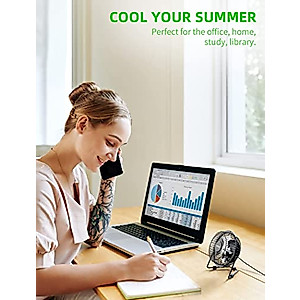 xasla 4 Inch Small USB Desk Fan, Mini Quiet Fan with Metal Construction & Strong Airflow & 360°Adjustable Tilt Angle, Personal Cooling Fan for Desktop Office (Black)…