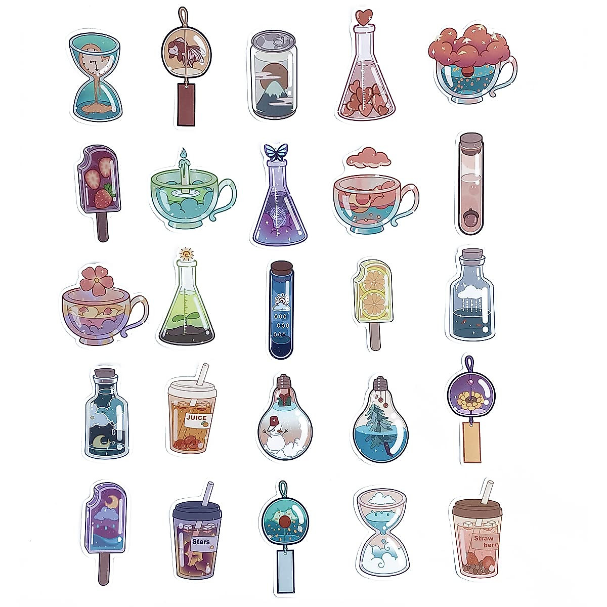 50PCS Aesthetic Weirdcore Stickers Cute Fantasy Kawaii Y2K for Water Bottle/Phone Kids Anime Fairycore Korean Asian Drink Fruit Potion Sticker Computer Scrapbooking Planner School Locker Chrismas Deco