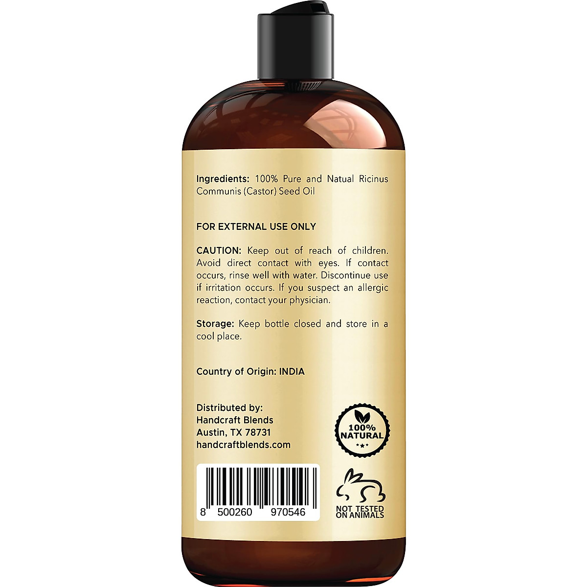 Handcraft Blends Jamaican Black Castor Oil - 16 Fl Oz - 100% Pure and Natural - Premium Grade Oil for Hair Growth, Eyelashes and Eyebrows - Carrier Oil - Hair and Body Oil