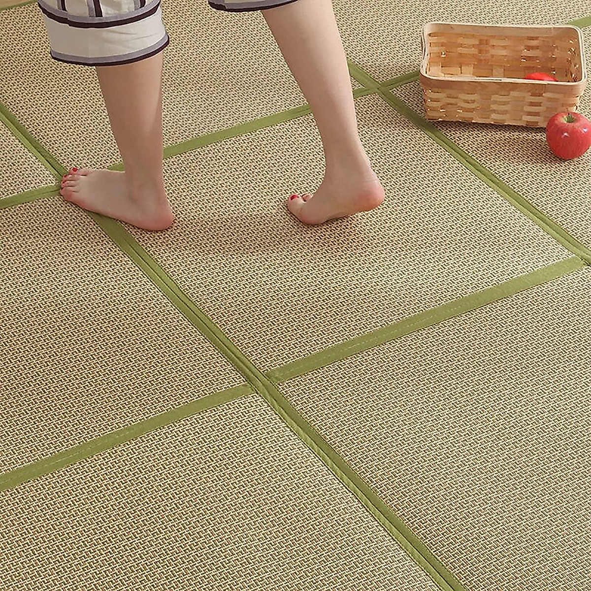 MYOYAY 71'' x 71'' Tatami Mat Rattan Japanese Floor Mats 0.47'' Thick Igusa Tatami Futon Mattress Non-Slip Breathable Memory Foam Tatami Area Rug Mat Bedroom Yoga Zen Sleeping Crawling(Green)