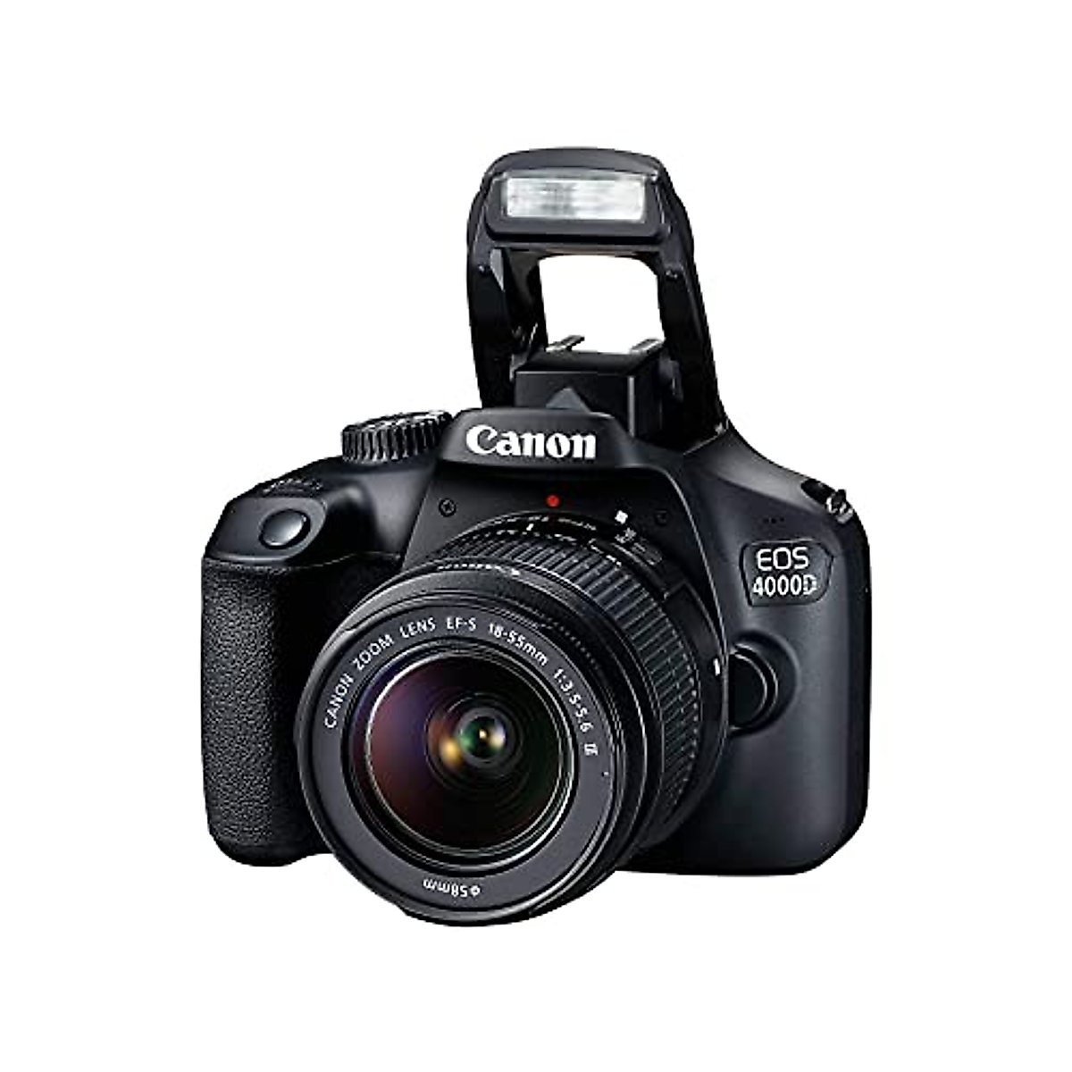 Canon EOS Rebel T100 / 4000D DSLR Camera with 18-55mm Lens + 64GB Memory Card + Case + Card Reader + Flex Tripod + Hand Strap + Cap Keeper + Memory Wallet + Cleaning Kit (Renewed)