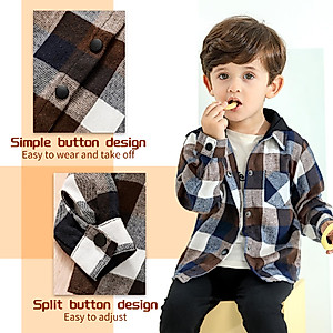 YOUNGER STAR Toddler KidsBaby Boys Hooded Plaid Shirt Classical Shirt Hooded Jacket Fall Winter Clothes (Brown, 6-12 Months)
