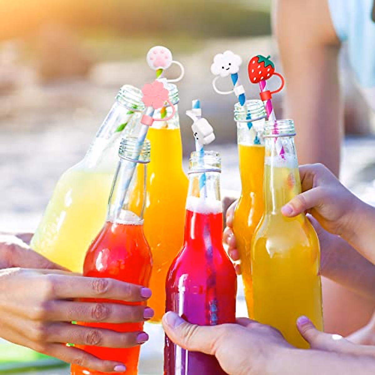 PRETYZOOM 4pcs Straw Tips Cover Cartoon Silicone Drinking Straw Cover Reusable Straw Tips Cap for Metal Straws Cups Decoration