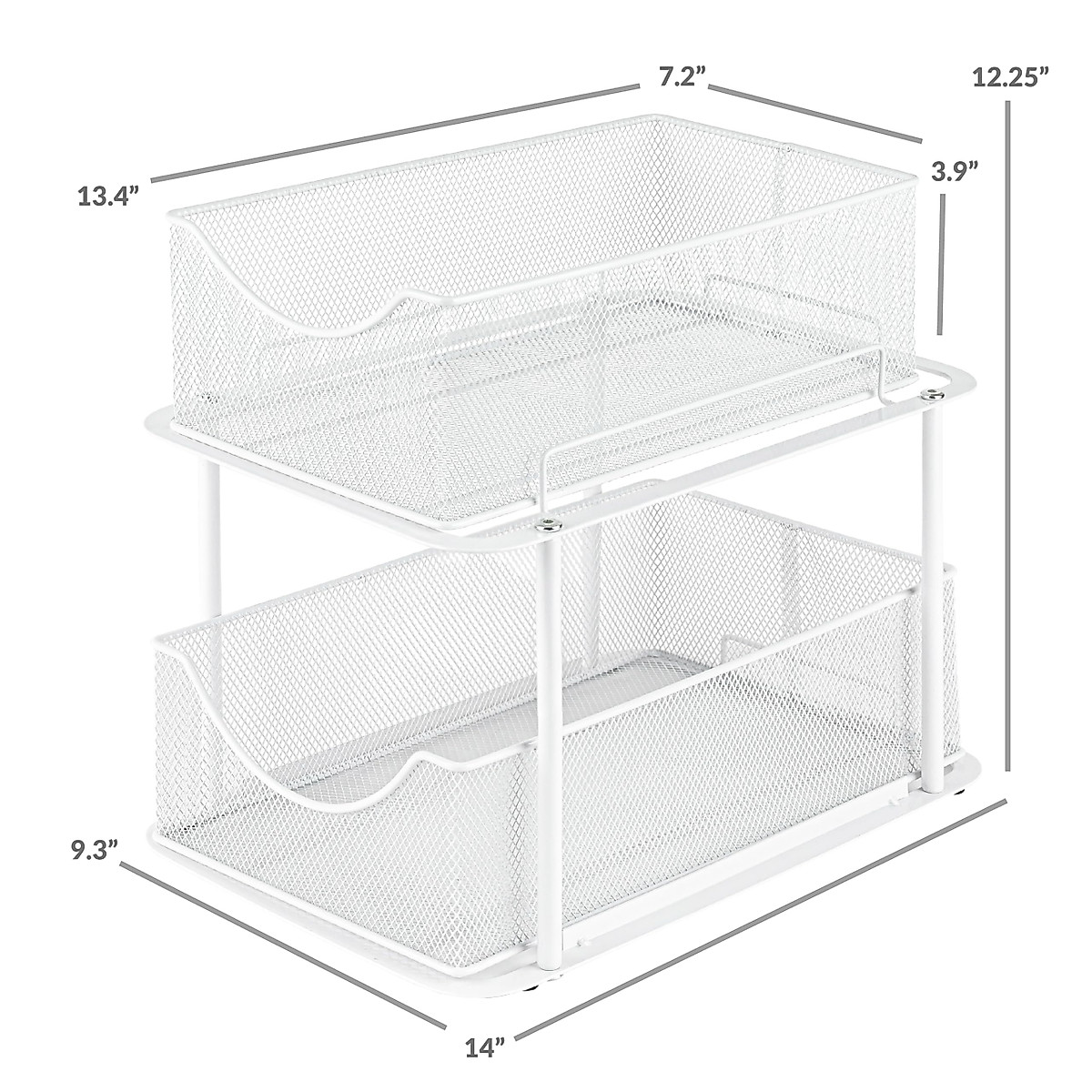 Sorbus 2 Tier Under the Sink Organizer Baskets with Mesh Sliding Drawers —Ideal for Cabinet, Countertop, Pantry, and Desktop, for Bathroom, Kitchen, Office, etc.—Made of Steel (White)