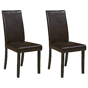Signature Design by Ashley Kimonte Rectangular Dining Room Table, Black & Kimonte Modern Faux Leather Upholstered Armless Dining Chair, 2 Count, Dark Brown
