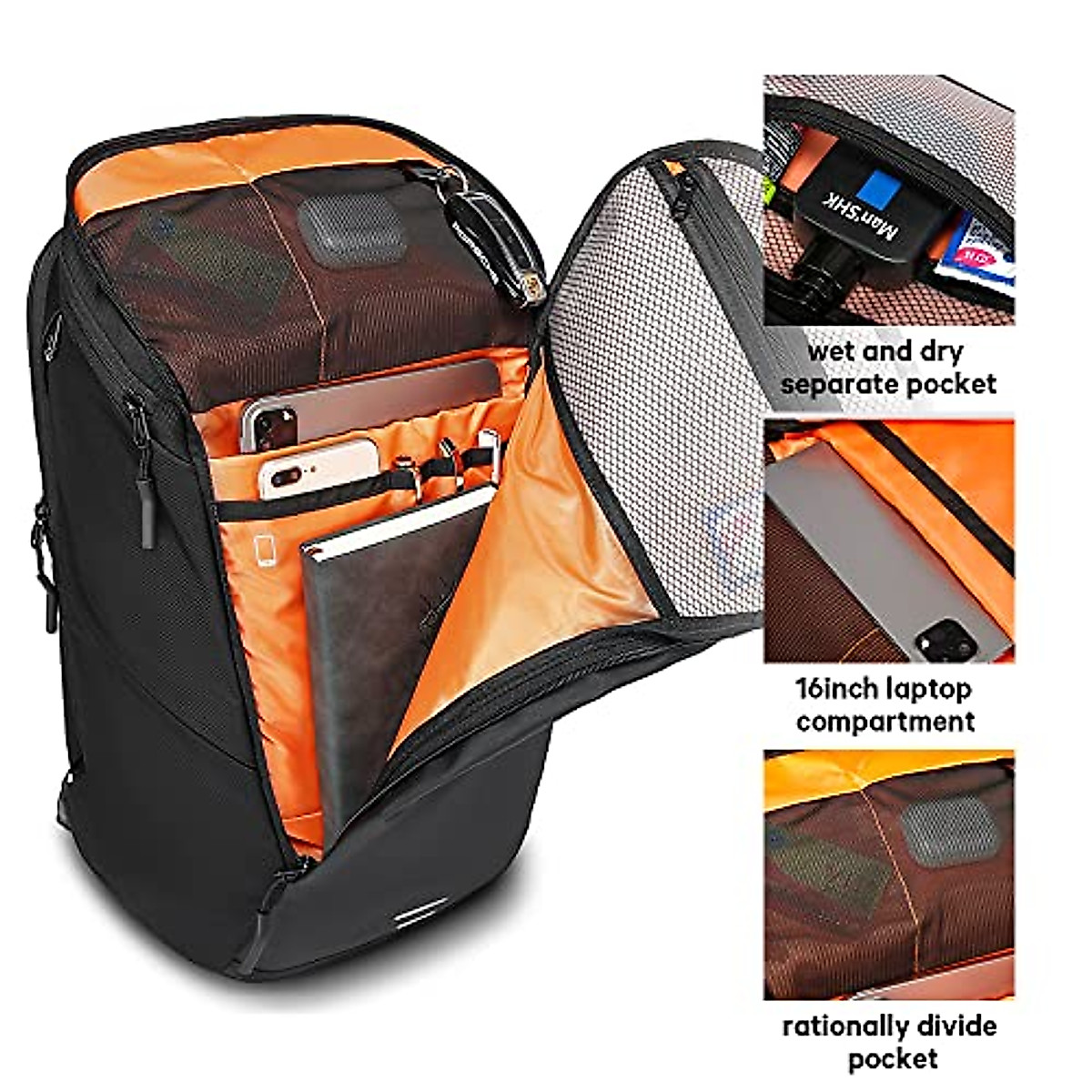 BANGE Laptop Backpack with Dry and Wet Separation Pocket fit 15.6 Inch Laptop for Men and Women,Travel Backpack for Overnight