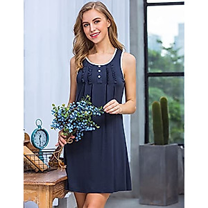 HOTOUCH Womens Nightgowns Sleeveless Sleepshirt Short Nightie Soft Sleep Night Shirts Soft Sleepwear Gowns Navy Blue L
