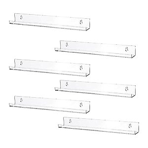 Acrylic Floating Shelves Display Ledge, 6pcs Clear Wall Display Shelf - Invisible Shelf Wall Ledge Bookshelf - Wall Mounted Storage Shelf for Kitchen/Bathroom/Office, Spice Rack