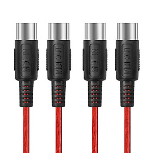 FORE 3.3 Feet 2-Pack Male to Male 5-Pin DIN MIDI Cable Compatible with MIDI Keyboard/Synthesizer/Guitar Multi Effects/Audio Interface/Audio Mixer/Auido Amplifier/External Sound Card/Red