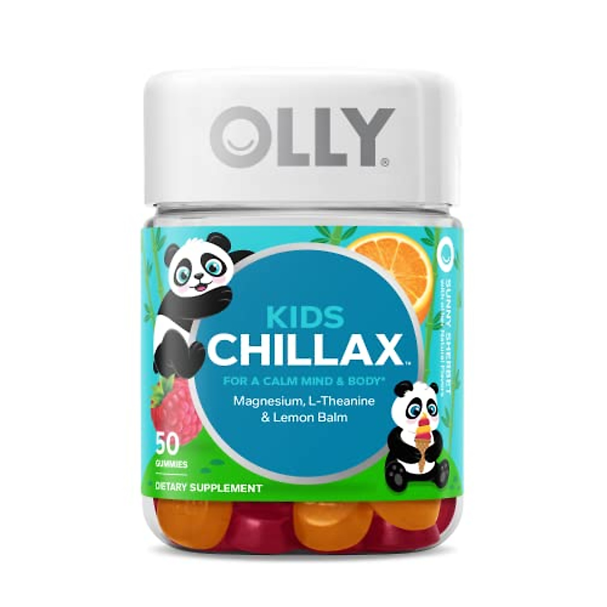 OLLY Kids Chillax, Magnesium Gummies Plus L-Theanine, Lemon Balm, Calm Chews for Kids 4+, Sherbet Flavor - 50 Count