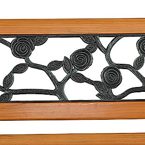 Keseno 49-inch Durable Garden Bench Terrace Porch Chair Deck Hardwood cast Iron Double Chair Rose Back for Patio, Porch, Deck or Garden