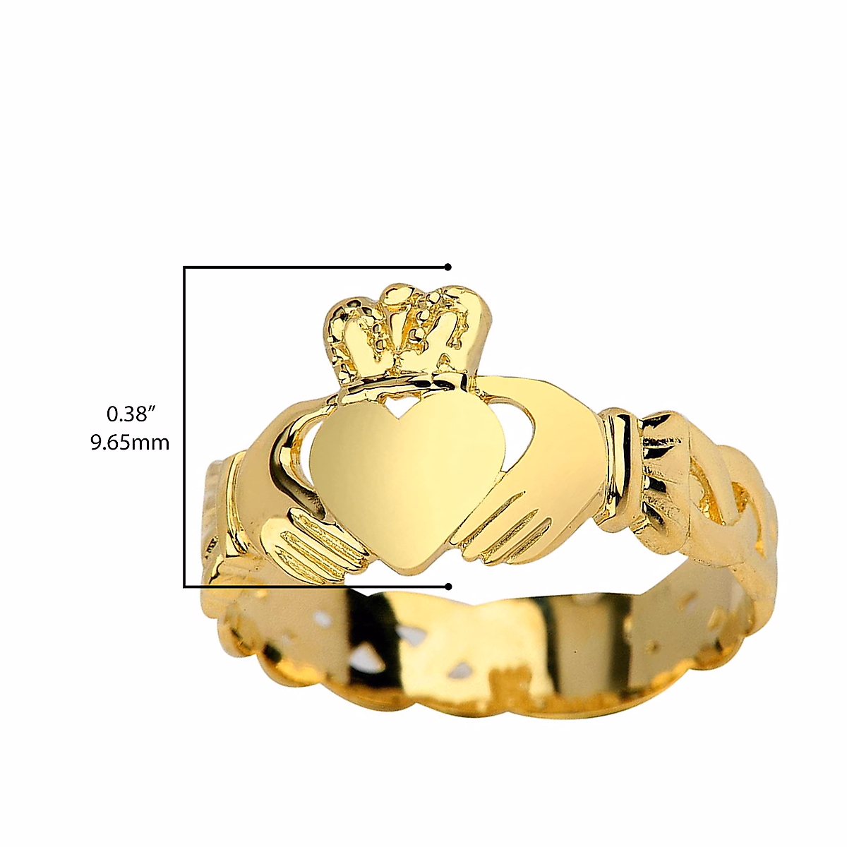 10k Yellow Gold Claddagh Friendship, Engagement, or Wedding Ring with Trinity Knot Band - Size 7-1/2