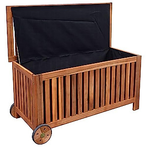 vidaXL Natural Wooden Patio Storage Box, Waterproof Outdoor Cushion, Blanket and Garden Tools Storage with Wheels and Handle, 46"x20"x23", Brown