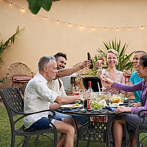 NUU GARDEN 5 Piece Outdoor Patio Dining Set, Cast Aluminum Round Dining Table with Umbrella Hole and Patio Dining Chairs for Patio, Garden, Backyard, Balcony, Black with Bronze Edge