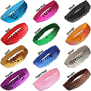 12 Sequin Headbands U PICK (Available in LOTS of COLORS) Elastic Stretch Sparkly Fashion Headband for Teens Girls Women Softball Pack Volleyball Basketball Dance Set Sports Teams Store By Kenz