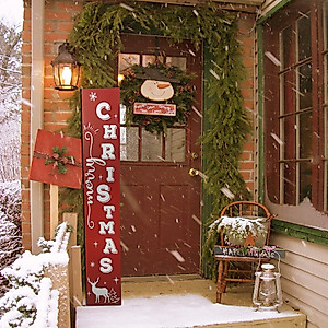 CHRISTMAS DOOR DECOR-Merry Christmas Wooden Welcome Sign Vertical Porch Sign