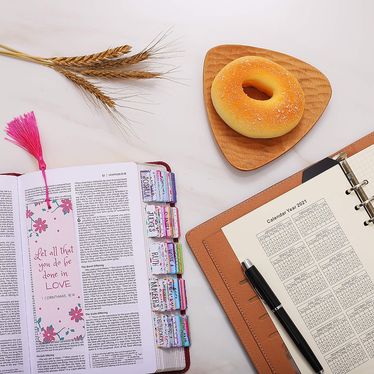 Colorful Floral Bible Tabs Laminated with Matte Film, Cute Bible tabs for Women and Girl, 90 Bible Index tabs in Total, 66 tabs for Old and New Testament, Additional 24 Blank tabs