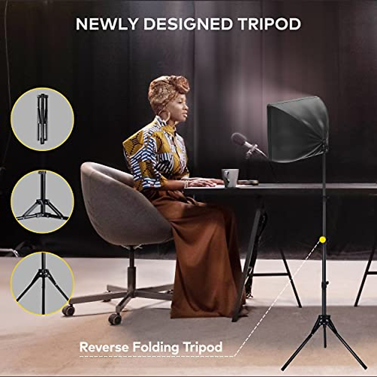 RALENO Softbox Lighting Kit, 16'' x 16'' Photography Studio Equipment with 50W / 5500K / 90 CRI LED Bulb, Continuous Lighting System for Video Recording and Photography Shooting