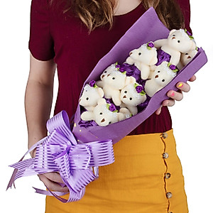 Deluxe Christmas Purple Teddy Bear Bouquet in Gift Box - One Dozen Long Stemmed Rose Stuffed Plush Bears w Tutus -Gift Wrapped Bow & Ribbon- Great X-Mas Gift for Kids, Girlfriend, Boyfriend, Loved One