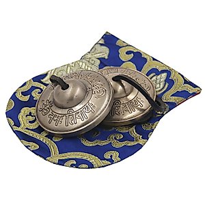 DharmaObjects Tibetan Premium Quality"Om Namah Shivaya" Tingsha Cymbals 2.5" With Pouch