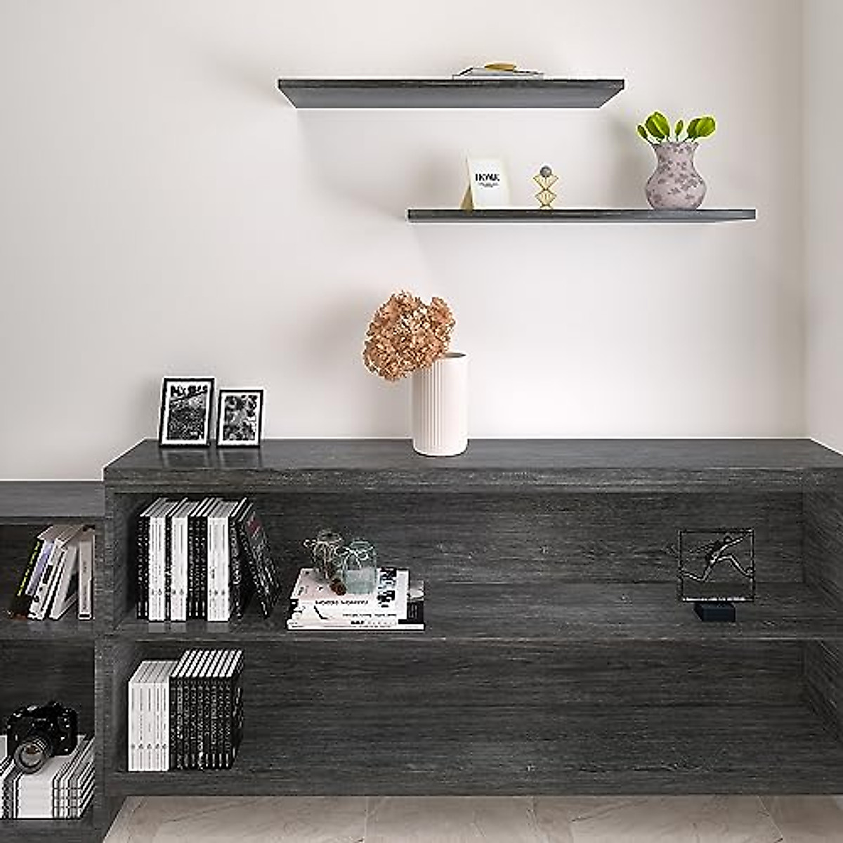 CRE8TIVE 24"x354" Dark Grey Wood Wallpaper Peel and Stick Large Size Self Adhesive Wood Grain Contact Paper Countertops Waterproof Thickened Distressed Wood Vinyl Wrap for Kitchen Cabinets Furniture